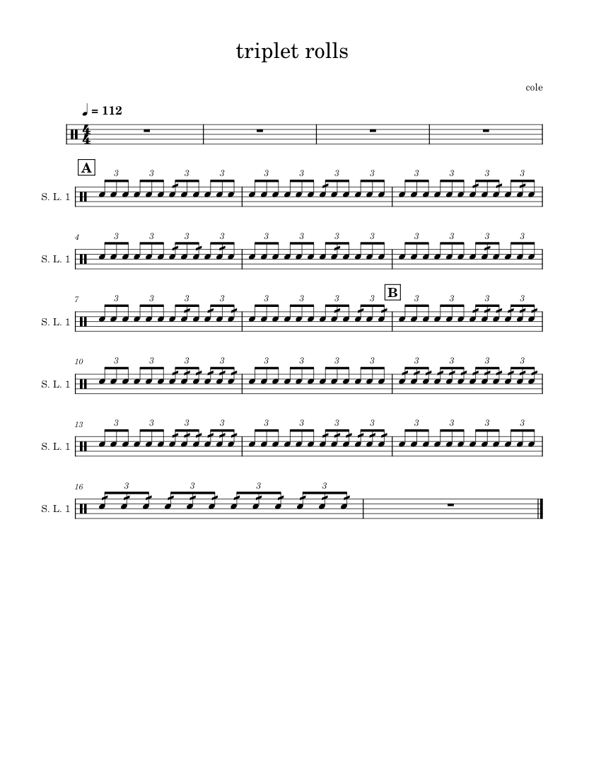 triplet rolls Sheet Music for Snare drum (Solo) | MuseScore.com