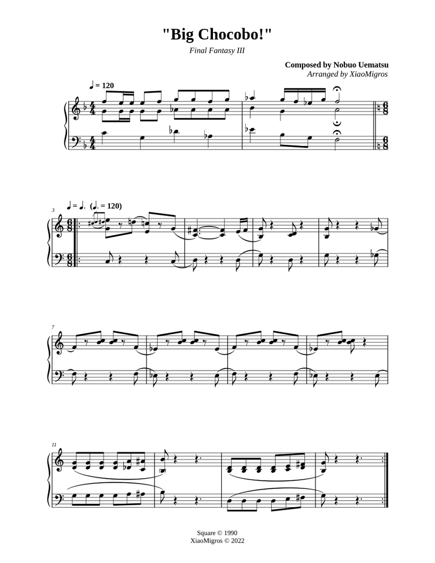 Big Chocobo! - Final Fantasy III Sheet music for Piano (Solo) Easy ...