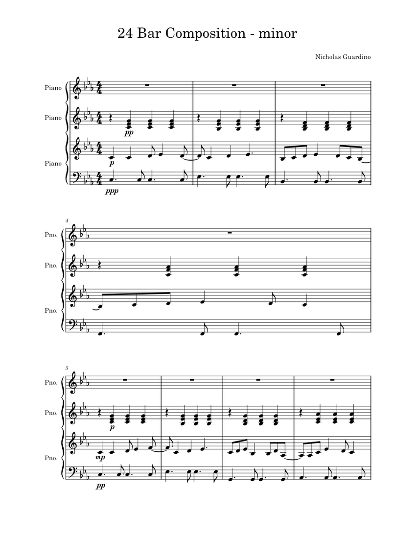 24 Bar Composition Minor Sheet Music for Piano (Piano Four Hand ...