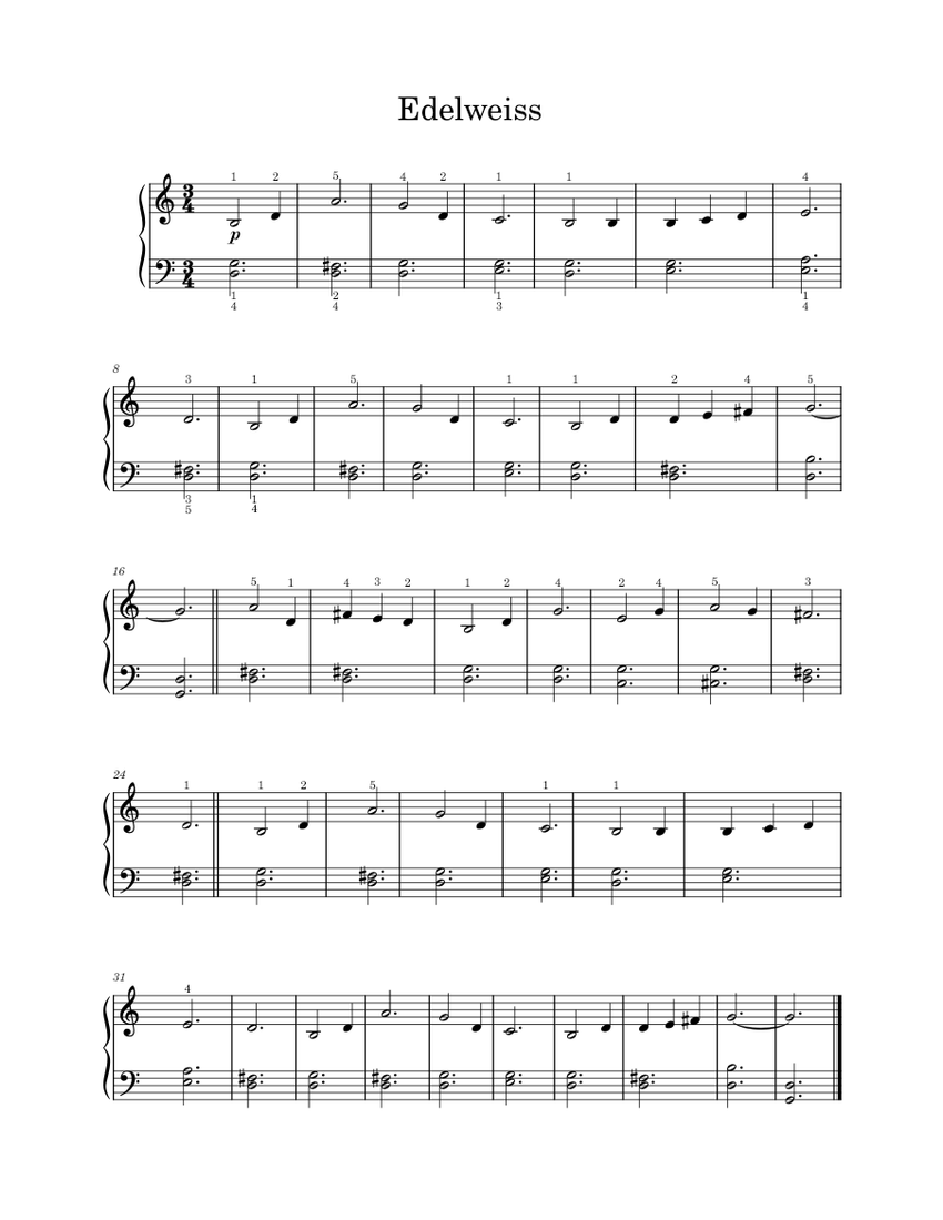 Edelweiss Sheet Music for Piano (Solo) easy | MuseScore.com