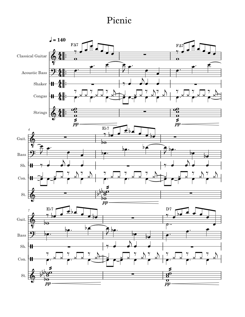 Picnic Sheet music for Guitar, Bass guitar, Drum group, Strings group ...
