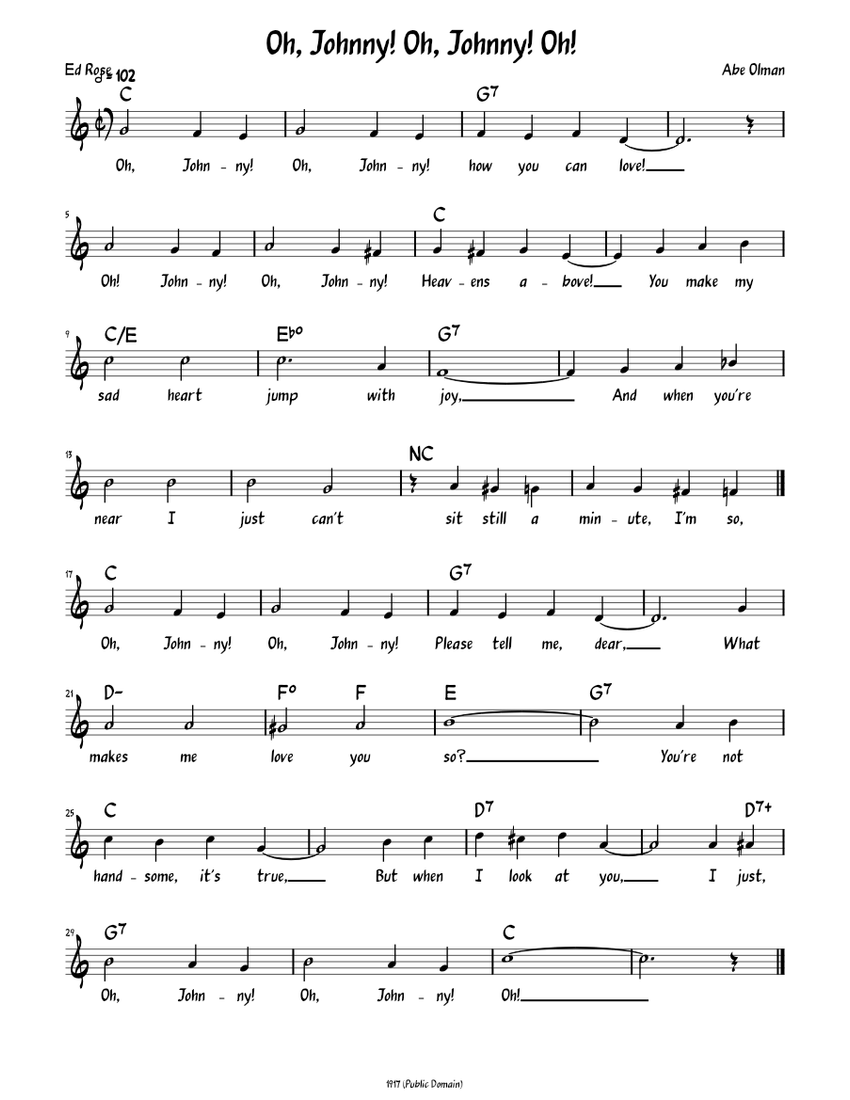 Oh, Johnny! Oh, Johnny! Oh! (Lead sheet with lyrics ) Sheet music for ...