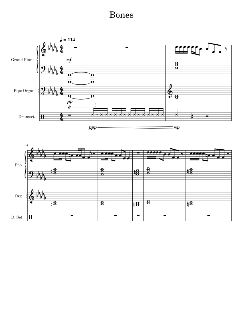Bones - Imagine Dragons Sheet music for Piano, Organ, Drum group (Mixed ...
