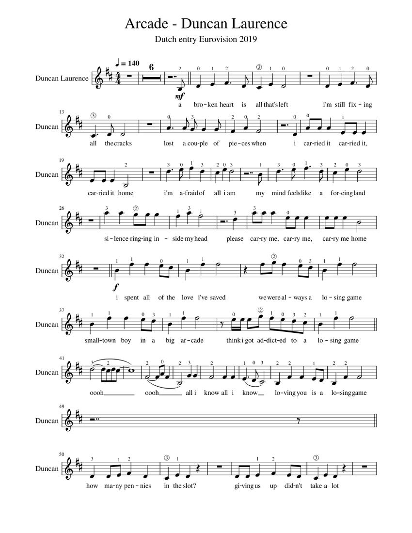 Arcade_Duncan_Laurence_violín Sheet Music for Violin (Solo) | MuseScore.com
