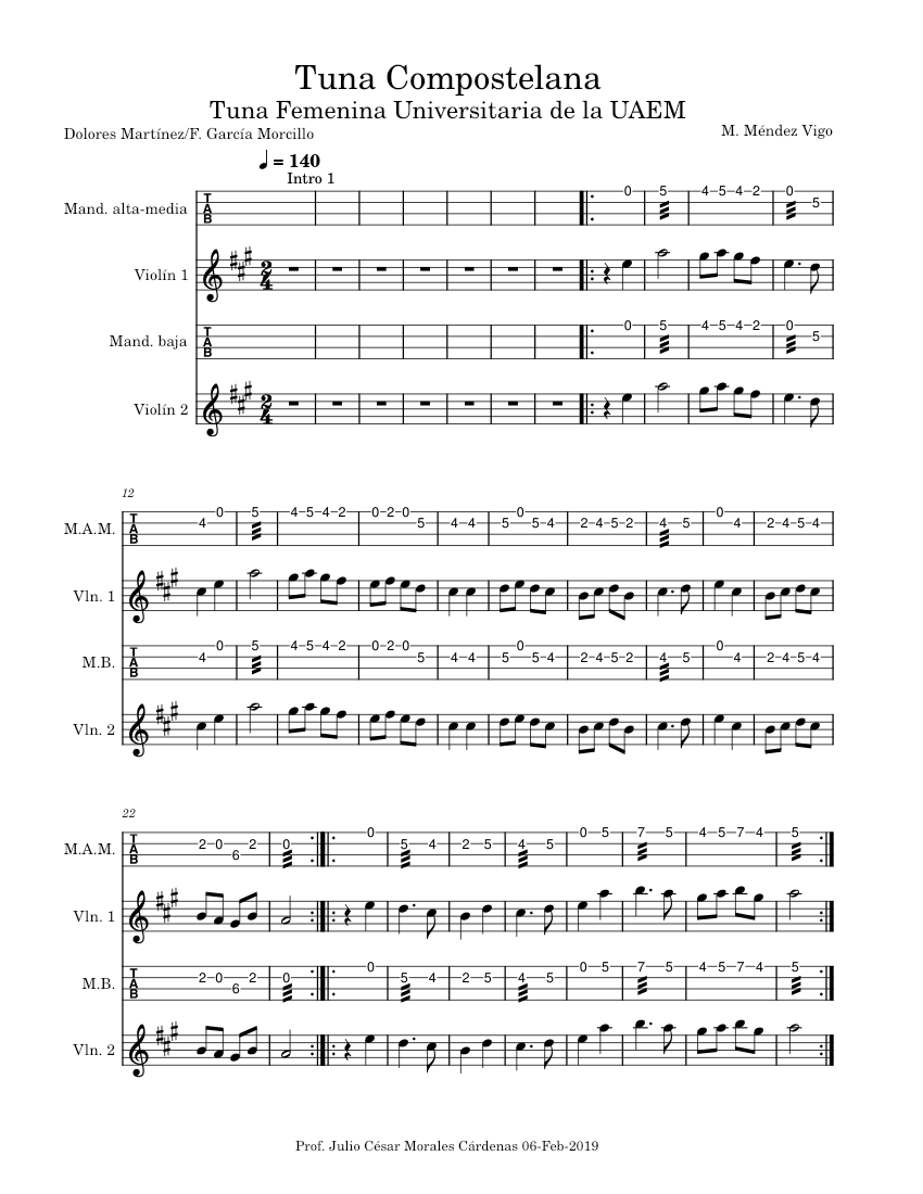 Tuna compostelana – Música De Tuna Sheet music for Violin, Mandolin ...