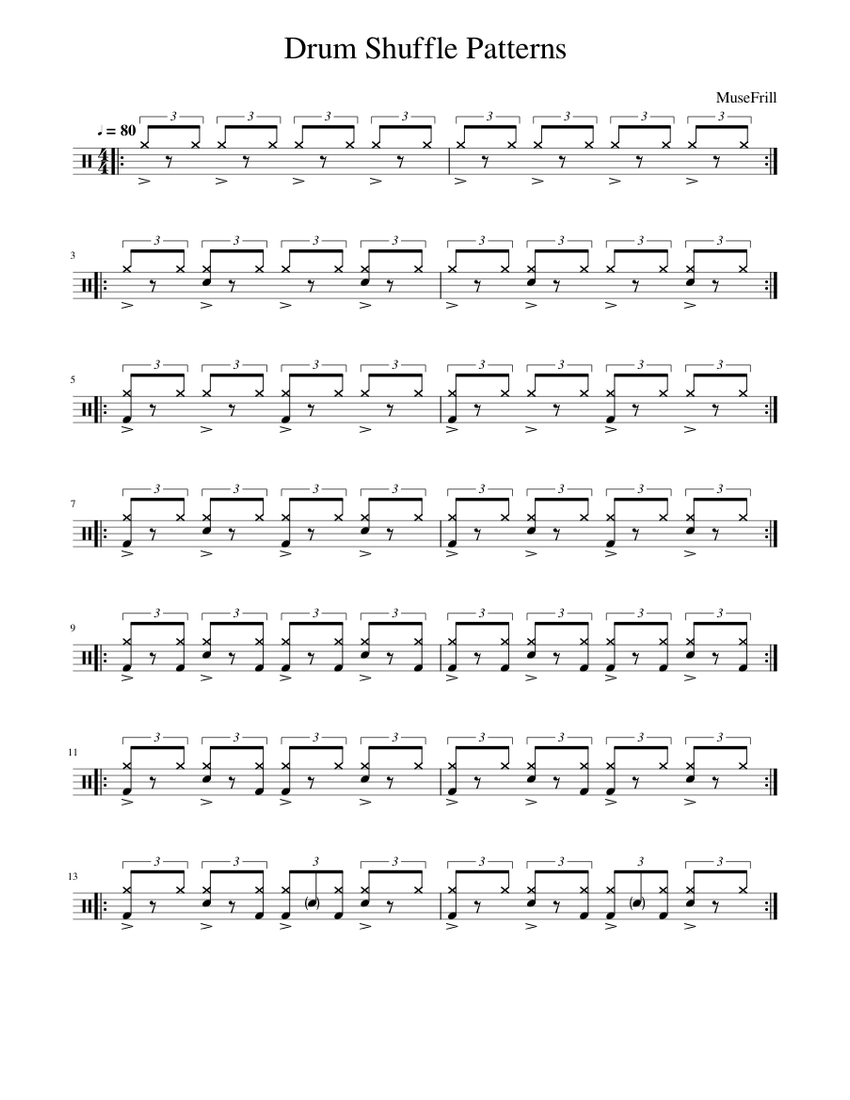 Drum Shuffle Patterns Sheet Music for Drum group (Solo) | MuseScore.com