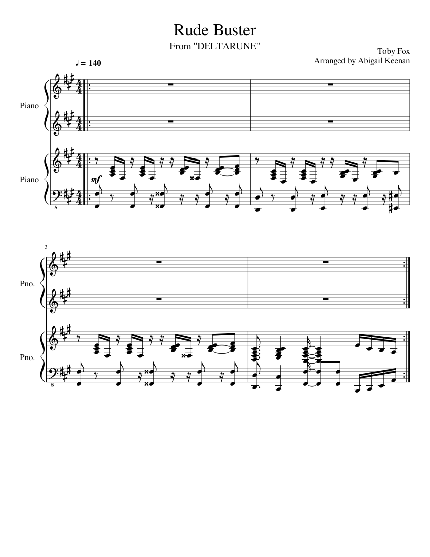 Rude Buster [Battle Theme] from DELTARUNE - piano duet Sheet Music for ...