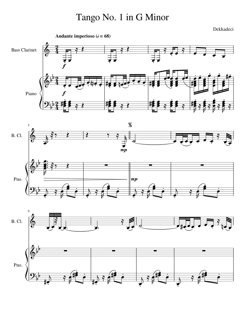 Tango No. 1 in G Minor Sheet Music for Piano, Clarinet bass (Solo ...