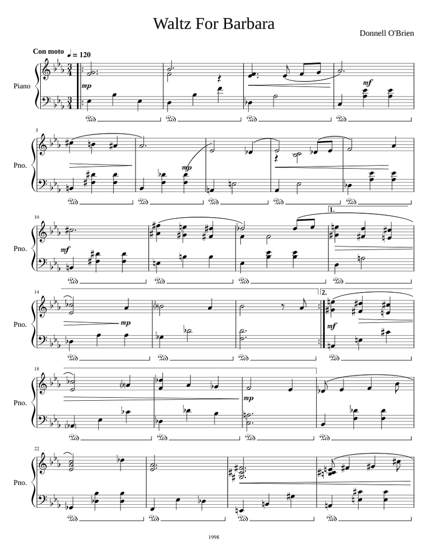 Waltz For Barbara Sheet music for Piano (Solo) Easy | Musescore.com