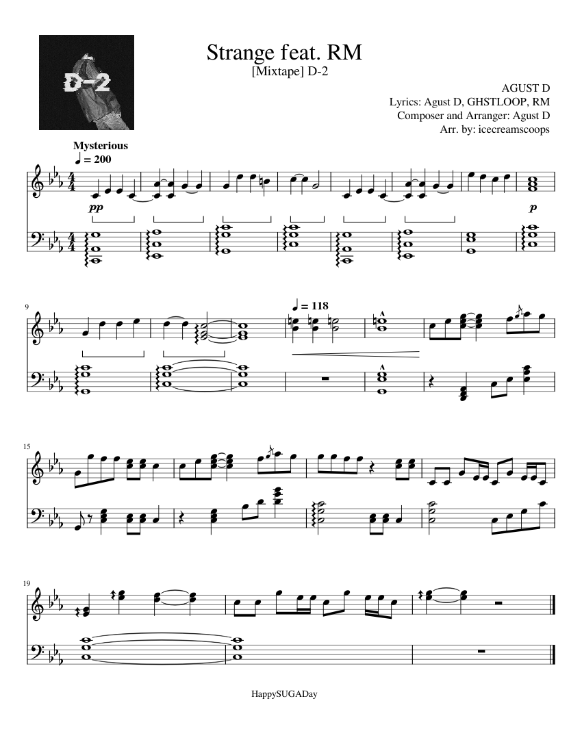 Strange by Agust D Sheet Music for Piano (Solo) Easy | MuseScore.com
