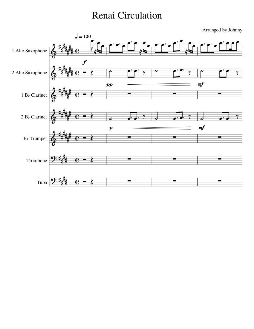 Renai Circulation for Bb Clarinet, Alto Saxophone, Tuba, Trombone and ...