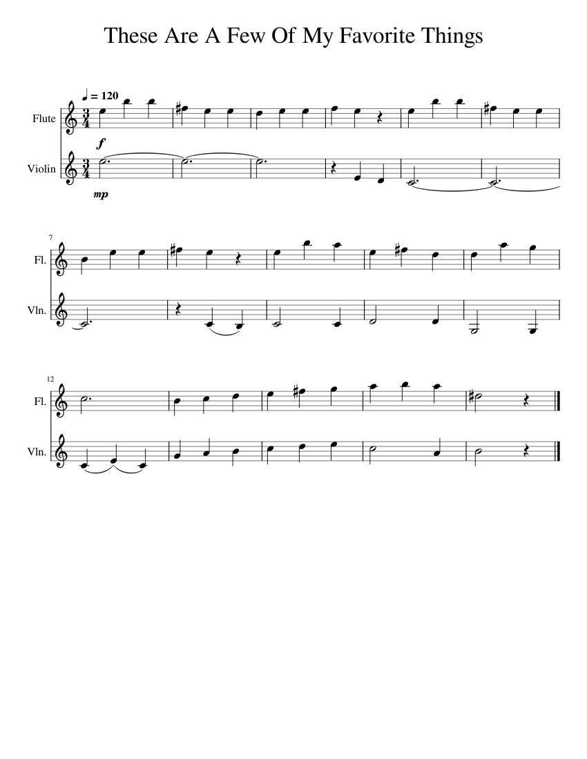 These Are A Few Of My Favorite Things Sheet Music for Flute, Violin ...