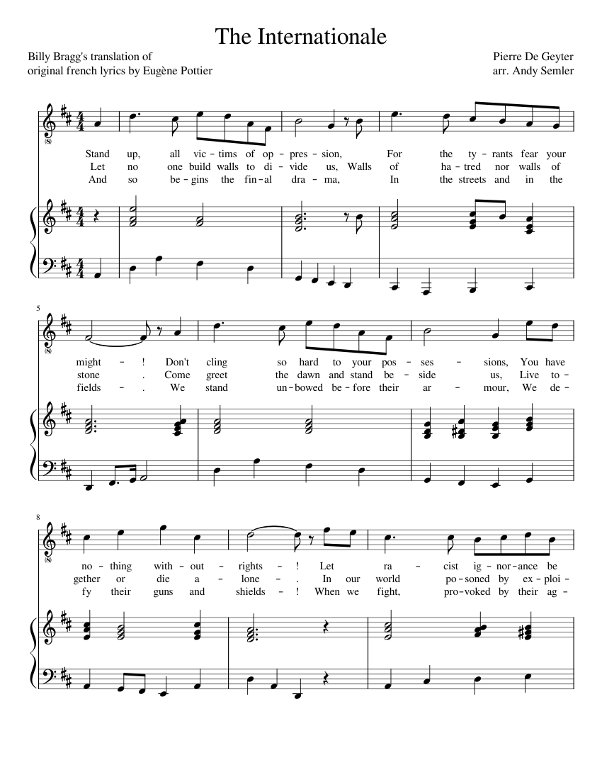 The Internationale Sheet Music for Piano, Vocals (Solo) | MuseScore.com