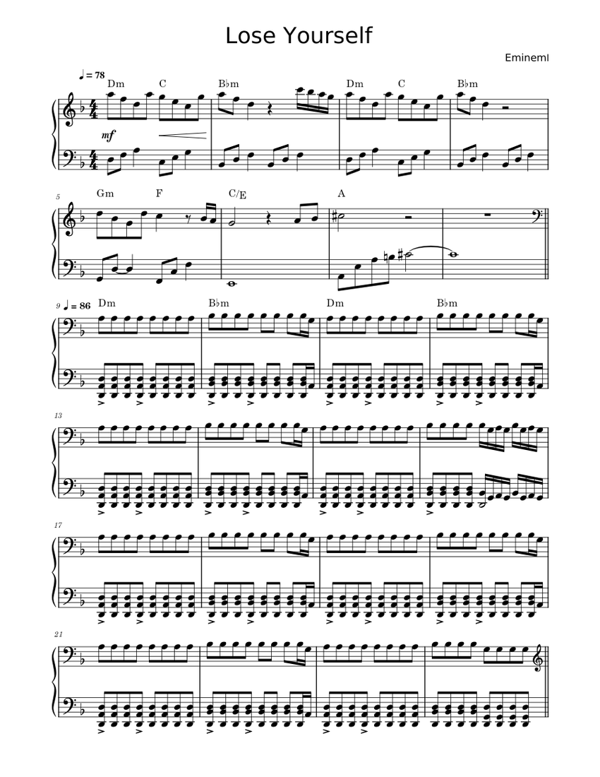Lose yourself – Eminem Lose Yourself - Eminem (Piano Solo) Sheet Music ...