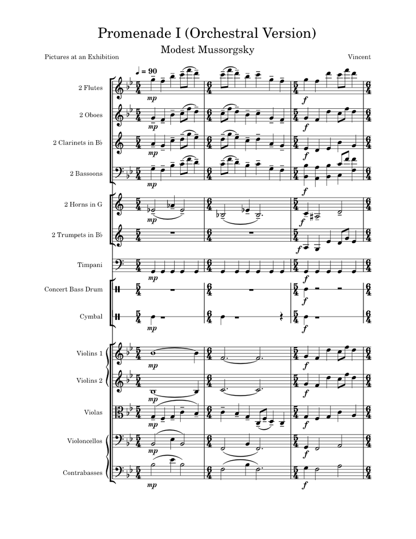 Mussorgsky - Promenade I (Orchestral Version) Sheet Music for Flute ...