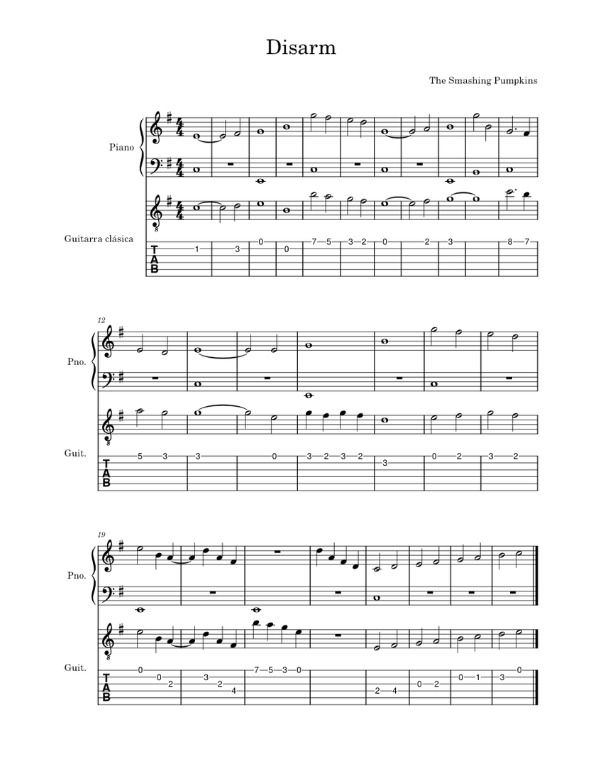 Disarm – The Smashing Pumpkins Sheet Music and Tab for Piano, Guitar ...