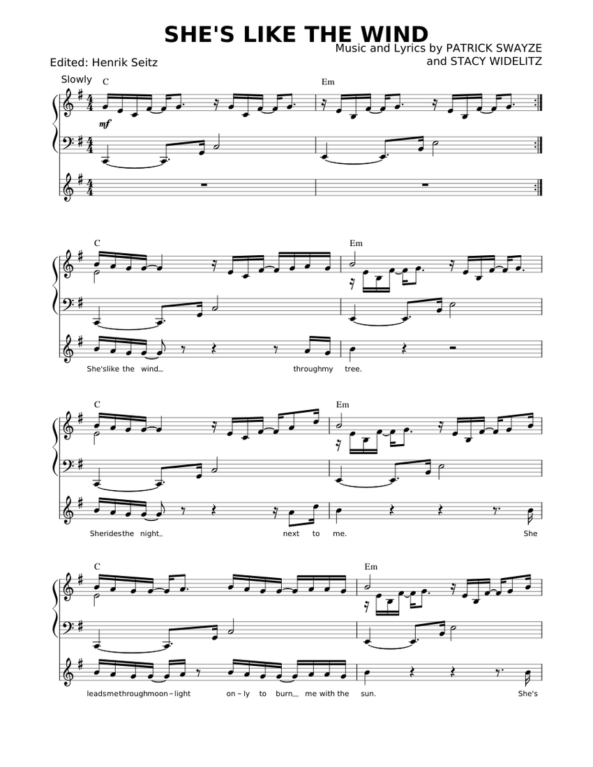 She's like the wind Sheet Music with Chords for Tenor, Guitar (Mixed ...