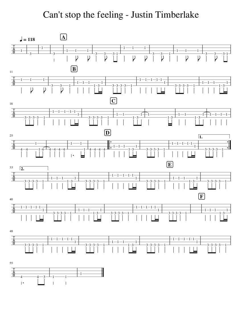 Can't Stop The Feeling - Justin Timberlake Sheet Music for Bass guitar (Solo) | MuseScore.com