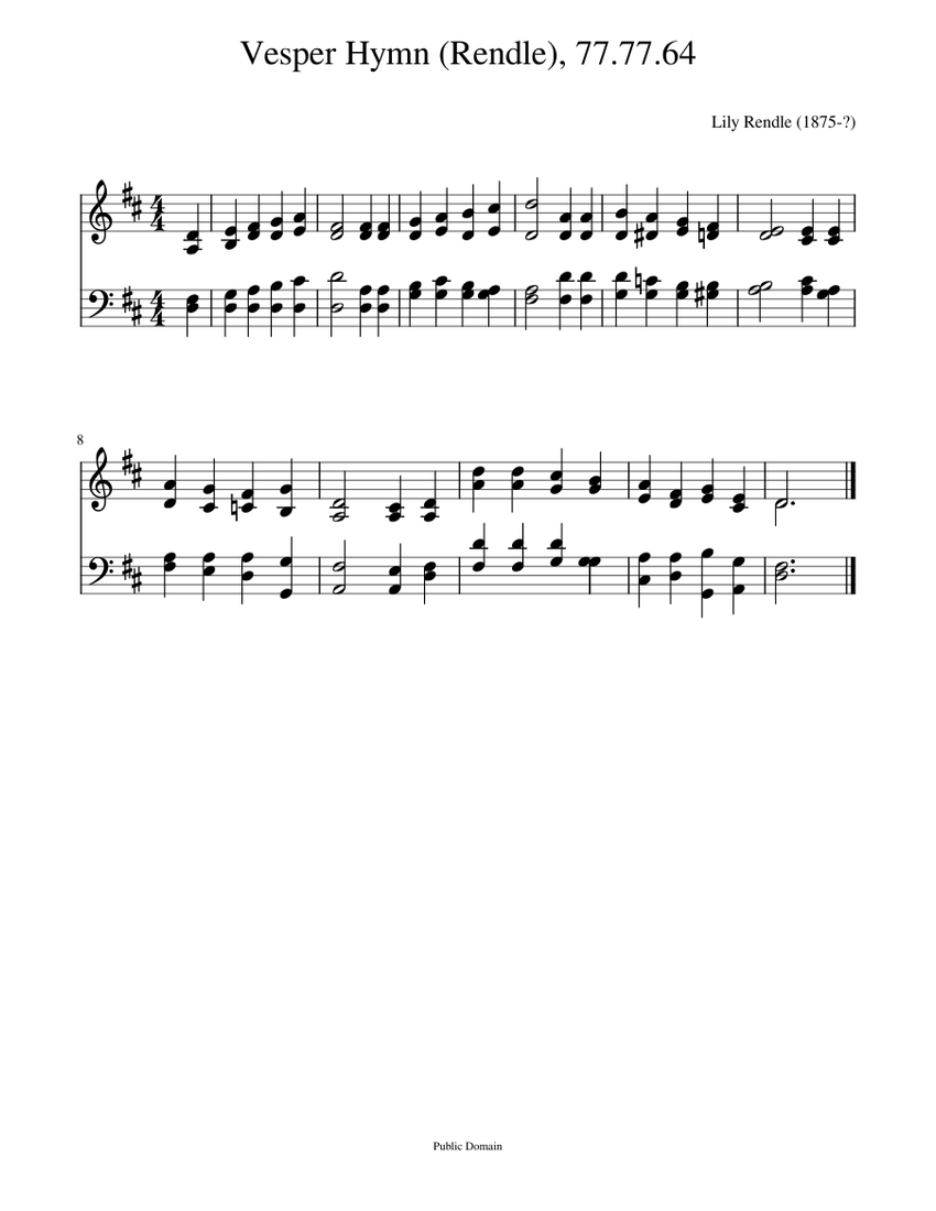 VESPER HYMN (Rendle) - Lily Rendle, 1875-? Sheet music for Piano (Piano ...