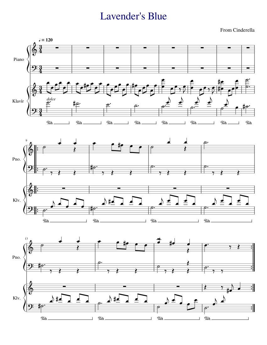 Lavenders Blue 4 hands Sheet music for Piano (Piano Duo) | Musescore.com