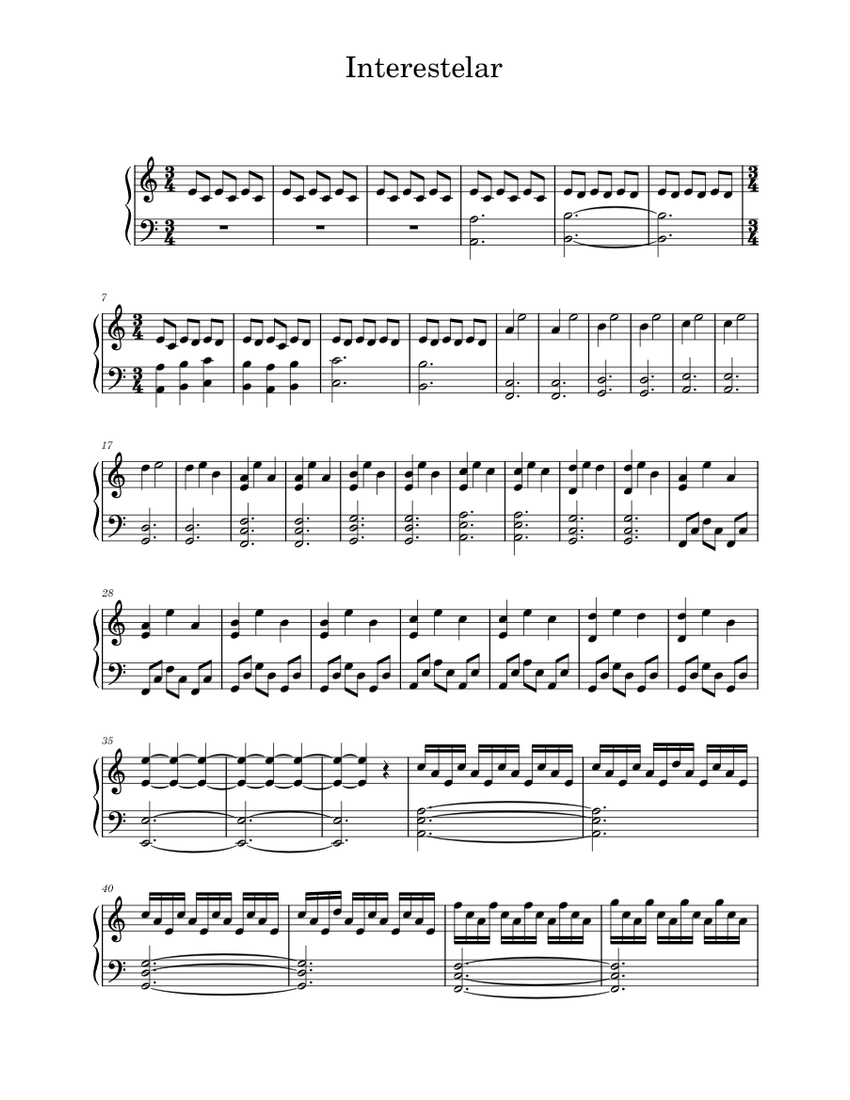 Interstellar – Hans Zimmer Interstellar - Medium Sheet music for Piano ...