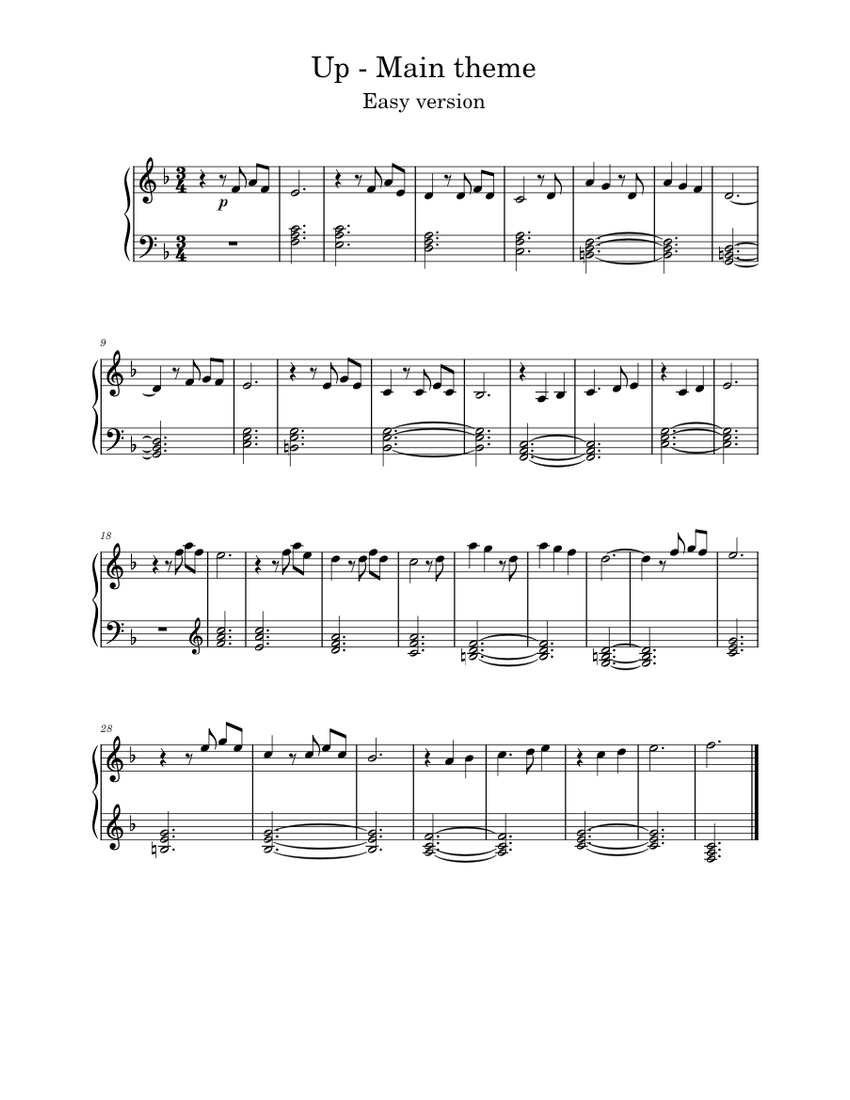 Disney Pixar Up - Main theme easy version Sheet music for Piano (Solo ...