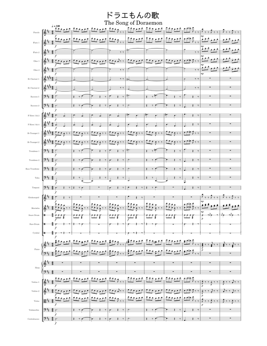The Song of Doraemon (Orchestra) Sheet Music for Piano, Trombone, Tuba ...