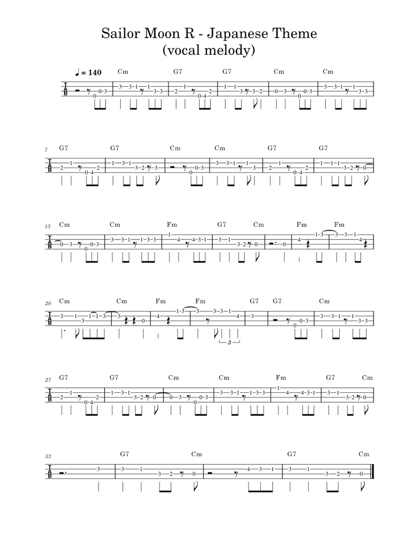 Sailor Moon theme song (Moonlight Densetsu) – Misc Cartoons Sheet Music ...