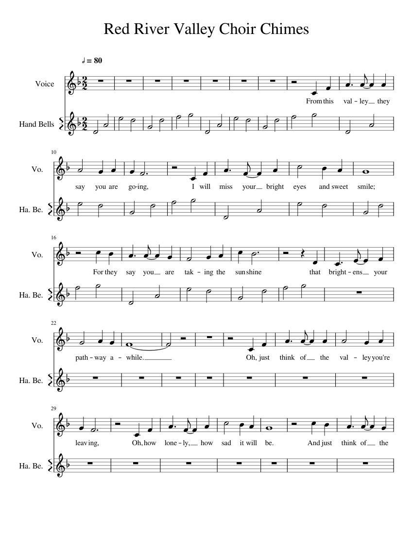 Red River Valley Choir Chimes Sheet music for Vocals, Handbells (Mixed ...