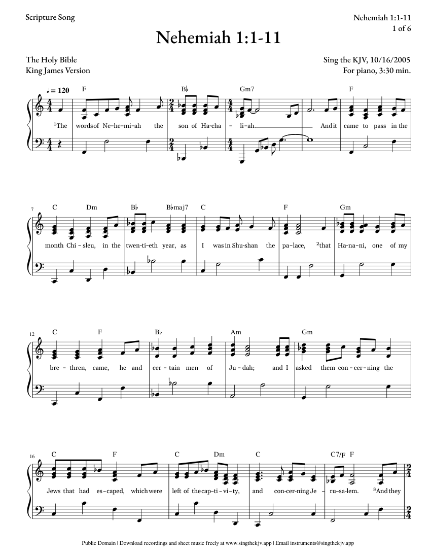 Nehemiah 1:1-11 Scripture Song Sheet music for Piano (Solo) | Musescore.com