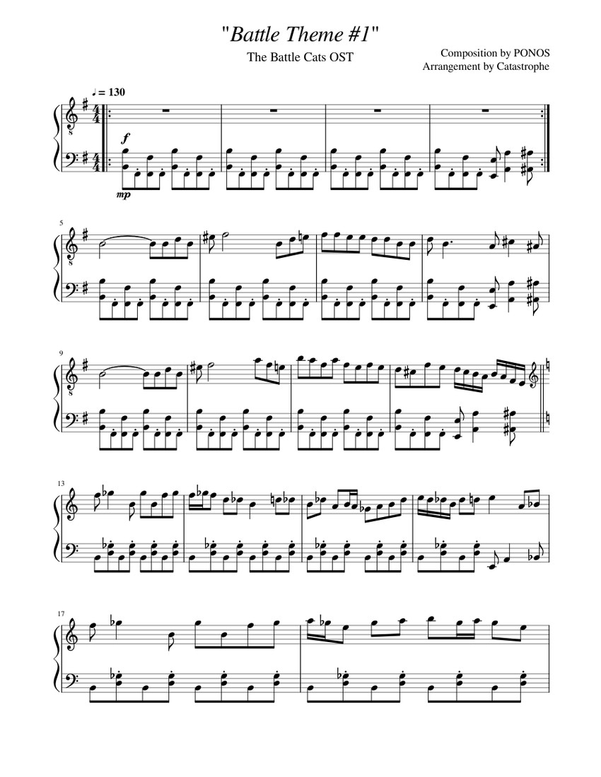 Battle Theme 1 (The Battle Cats) Sheet Music for Piano (Piano Duo ...