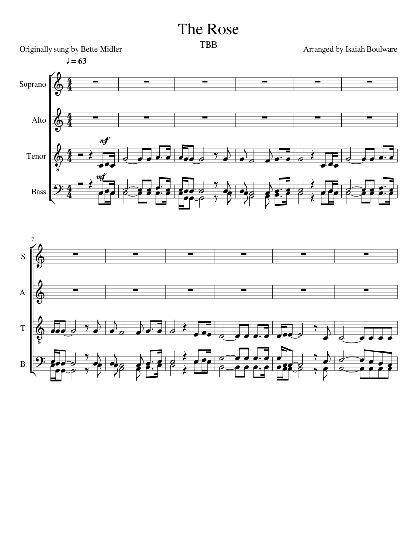 The Rose - My own arrangement Sheet Music for Soprano, Alto, Tenor ...