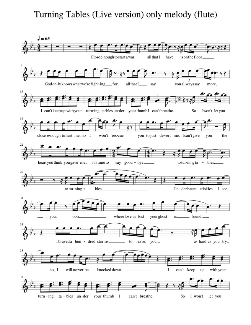 Turning tables – Adele (Live version) only melody (flute) Sheet Music ...