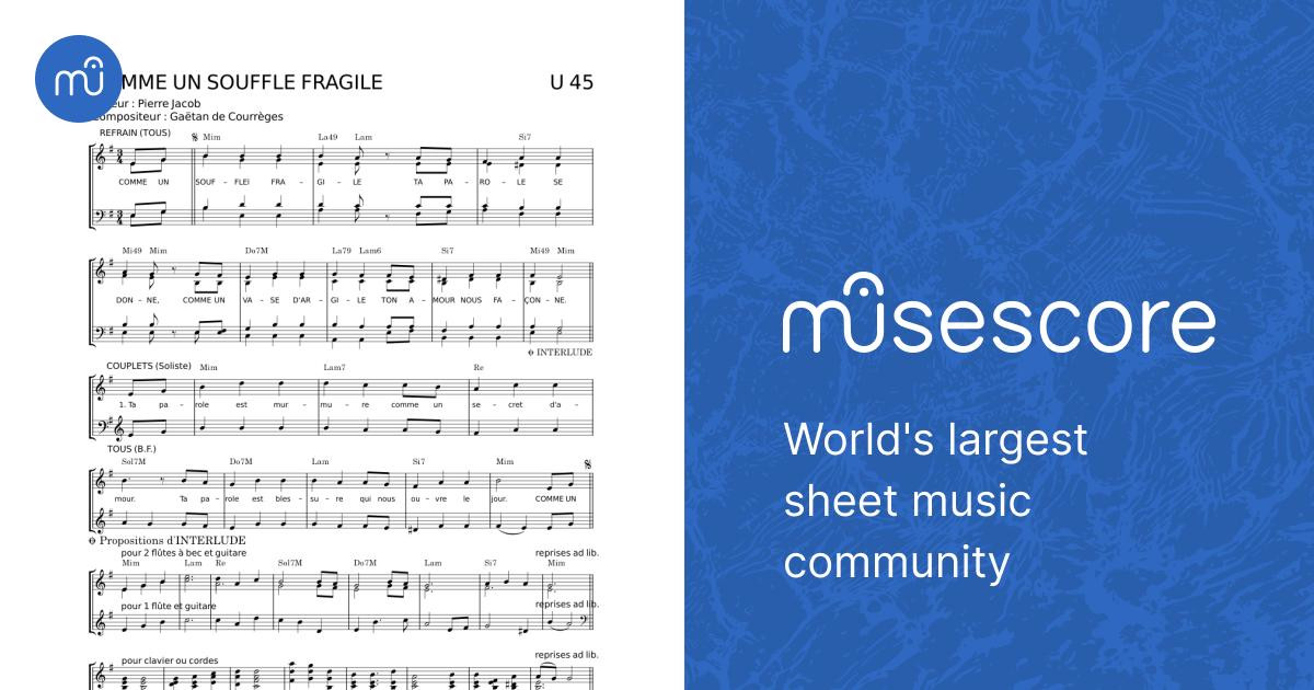 COMME UN SOUFFLE FRAGILE - Pierre Jacob Sheet Music with Chords for ...