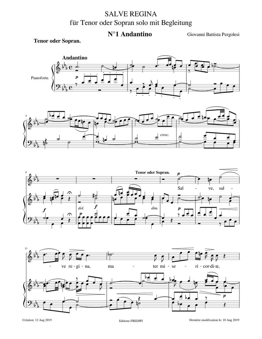 Salve Regina in C minor, P.79 (1. Andantino) - Giovanni Battista Pergolesi Sheet Music for Piano ...