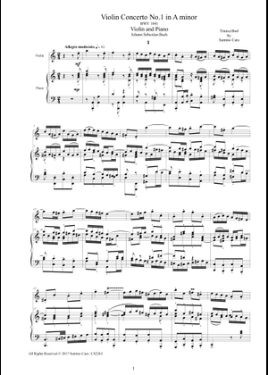 Concerto No.1 in A Minor - Bach Sheet Music for Violin (Solo ...