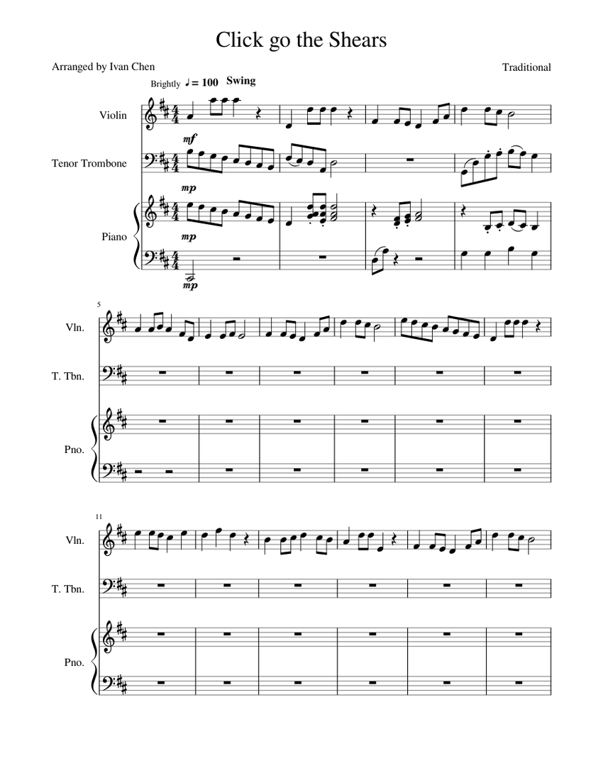 Click go the Shears Sheet Music for Piano, Trombone tenor, Violin ...