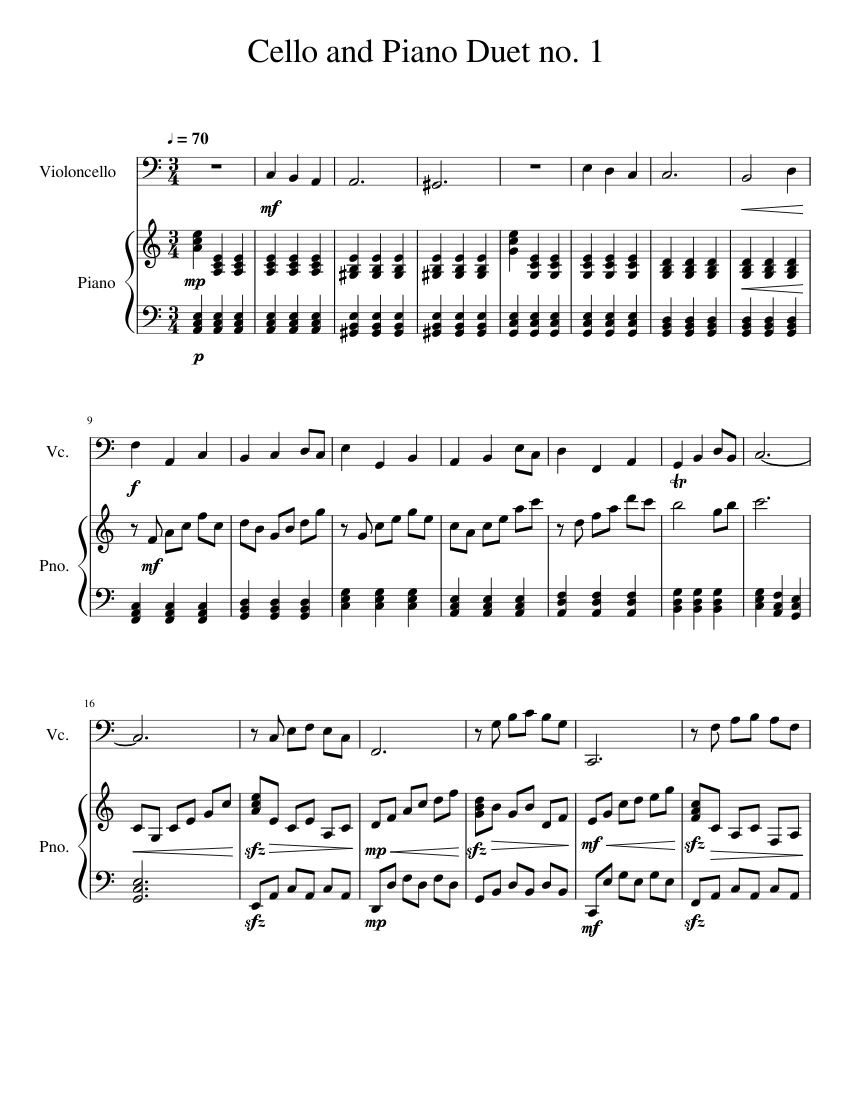 Cello and Piano Duet No 1 Sheet music for Piano, Cello (Piano Duo) | Musescore.com
