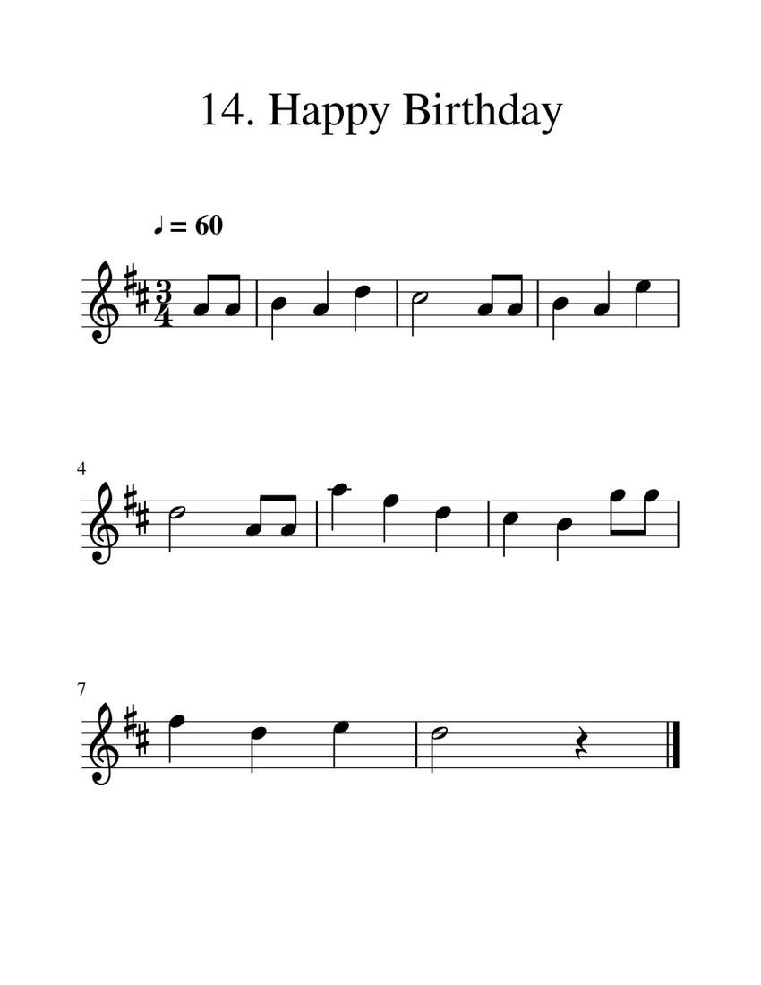 Elementary 1 , 14. Happy Birthday Sheet music for Violin (Solo ...