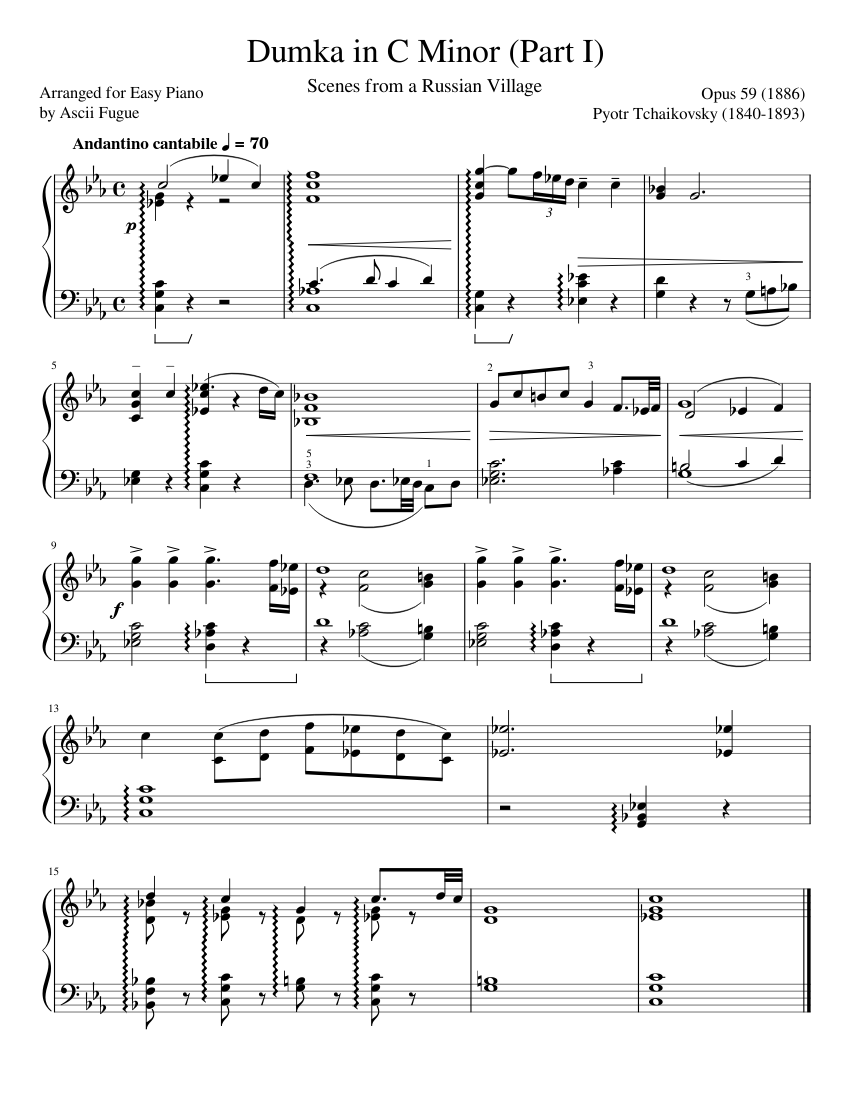 Dumka (Part I) Op. 59 for Easy Piano – Pyotr Ilyich Tchaikovsky Sheet ...