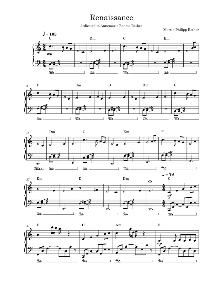 Renaissance Sheet Music with Chords for Piano (Solo) | MuseScore.com