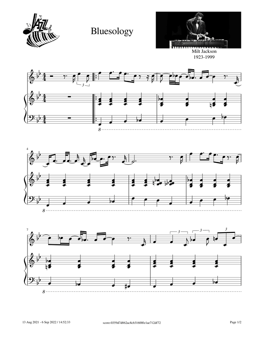 Bluesology – Milt Jackson, Modern Jazz Quartet Sheet Music for Piano ...