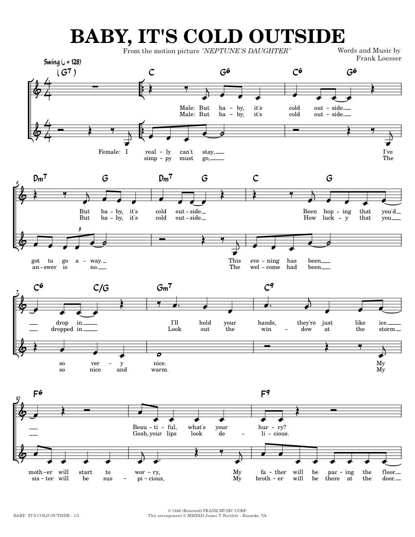 Baby, It's Cold Outside [lead sheet] – Frank Loesser Sheet Music with ...