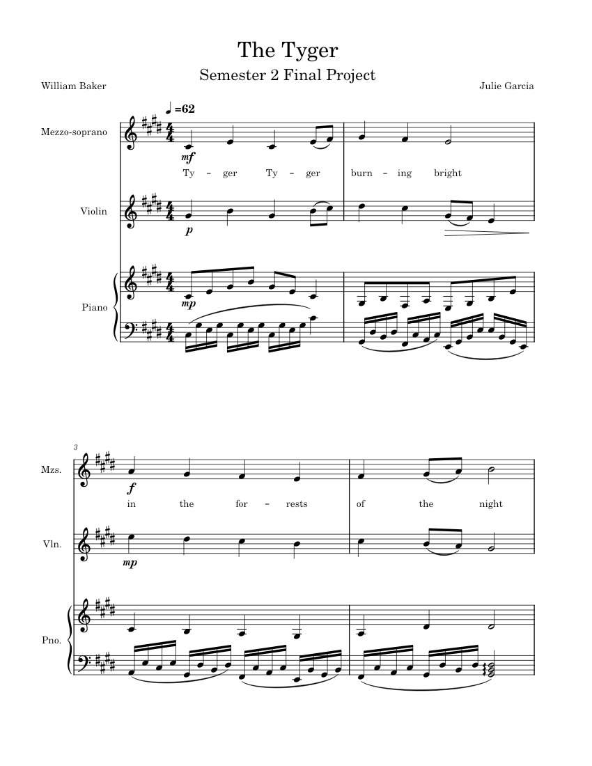 The_Tyger Sheet music for Piano, Mezzo soprano, Violin (Mixed Trio ...