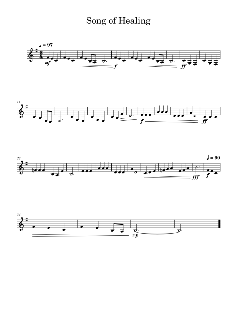 Song of Healing – Koji Kondo Song of Healing Sheet music for French ...