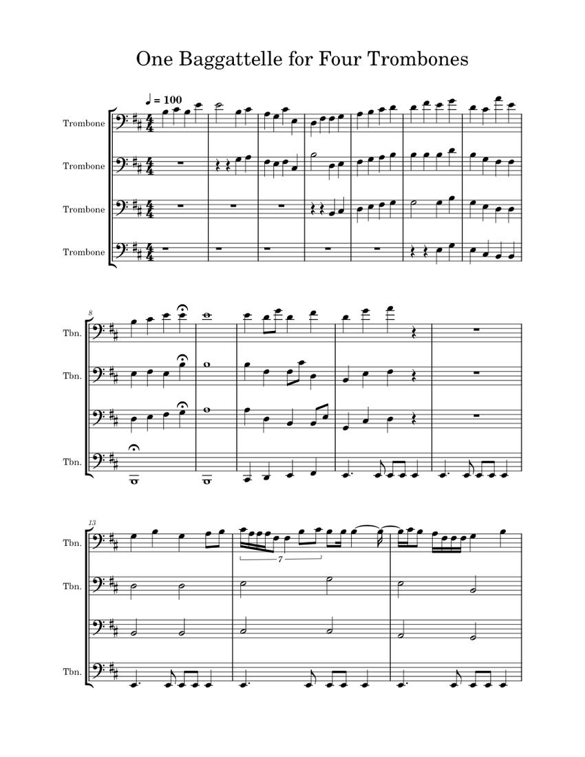 One Baggattelle for Four Trombones Sheet music for Trombone (Brass Quartet) | Musescore.com