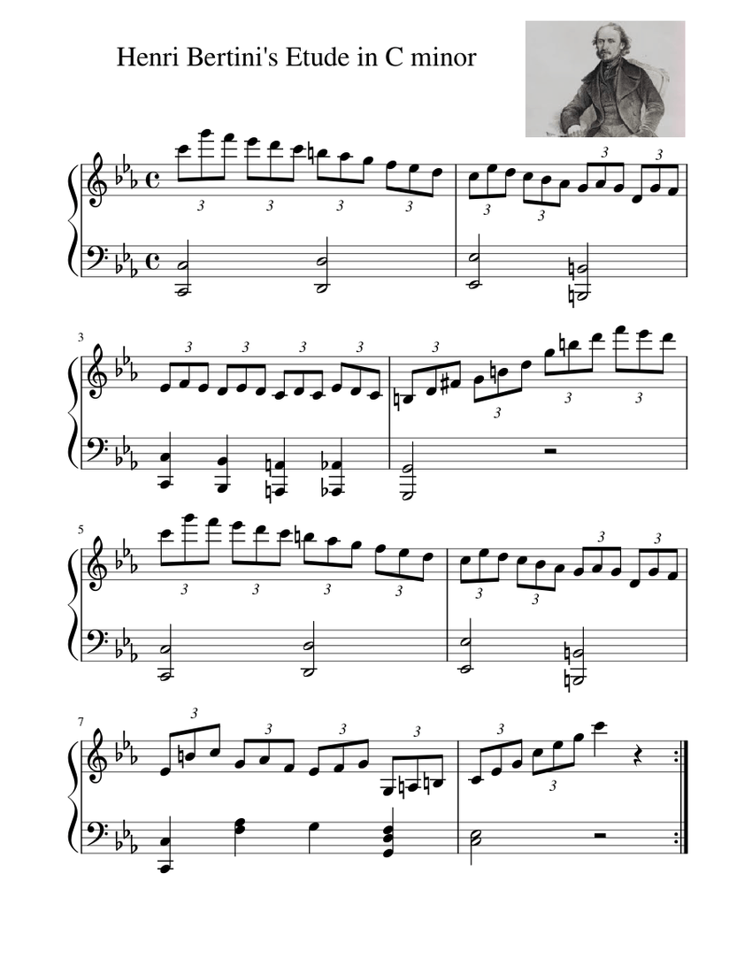 Henri Bertini's Etude in C minor Sheet Music for Piano (Solo) easy ...