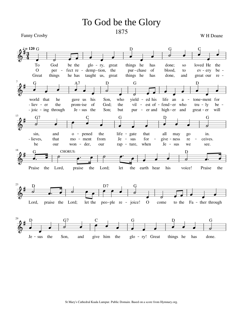 To God be the Glory Sheet Music with Chords for Piano (Solo ...