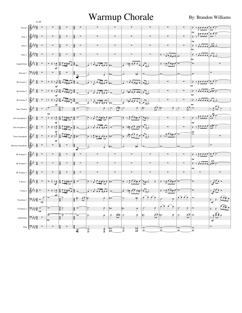 Warmup Chorale Sheet music for Trombone, Tuba, Flute piccolo, Flute ...