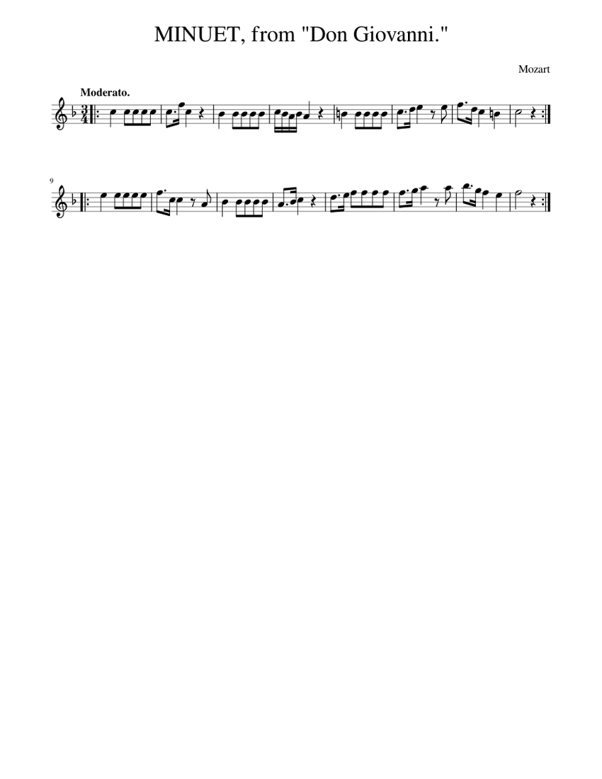 Mozart - MINUET, from "Don Giovanni." Sheet Music for Piano (Solo) easy ...